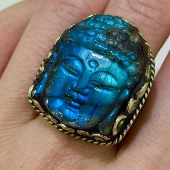 Jewelry | Buddha Face Ring Natural Blue Stone | Poshmark
